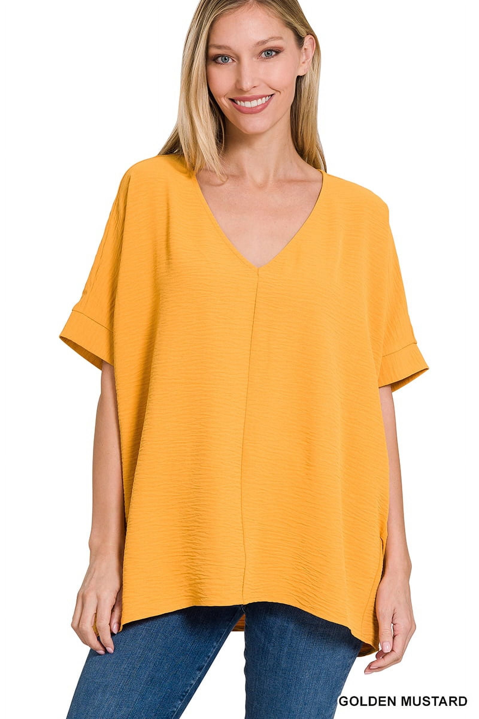 Zenana Plus Size V Neck Woven Airflow Dolman Short Sleeve Hi-Low Blouse ...