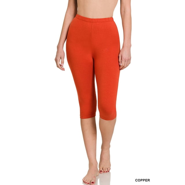 Zenana Premium Cotton Capri Knee Length Leggings Multiple Solid Colors ...