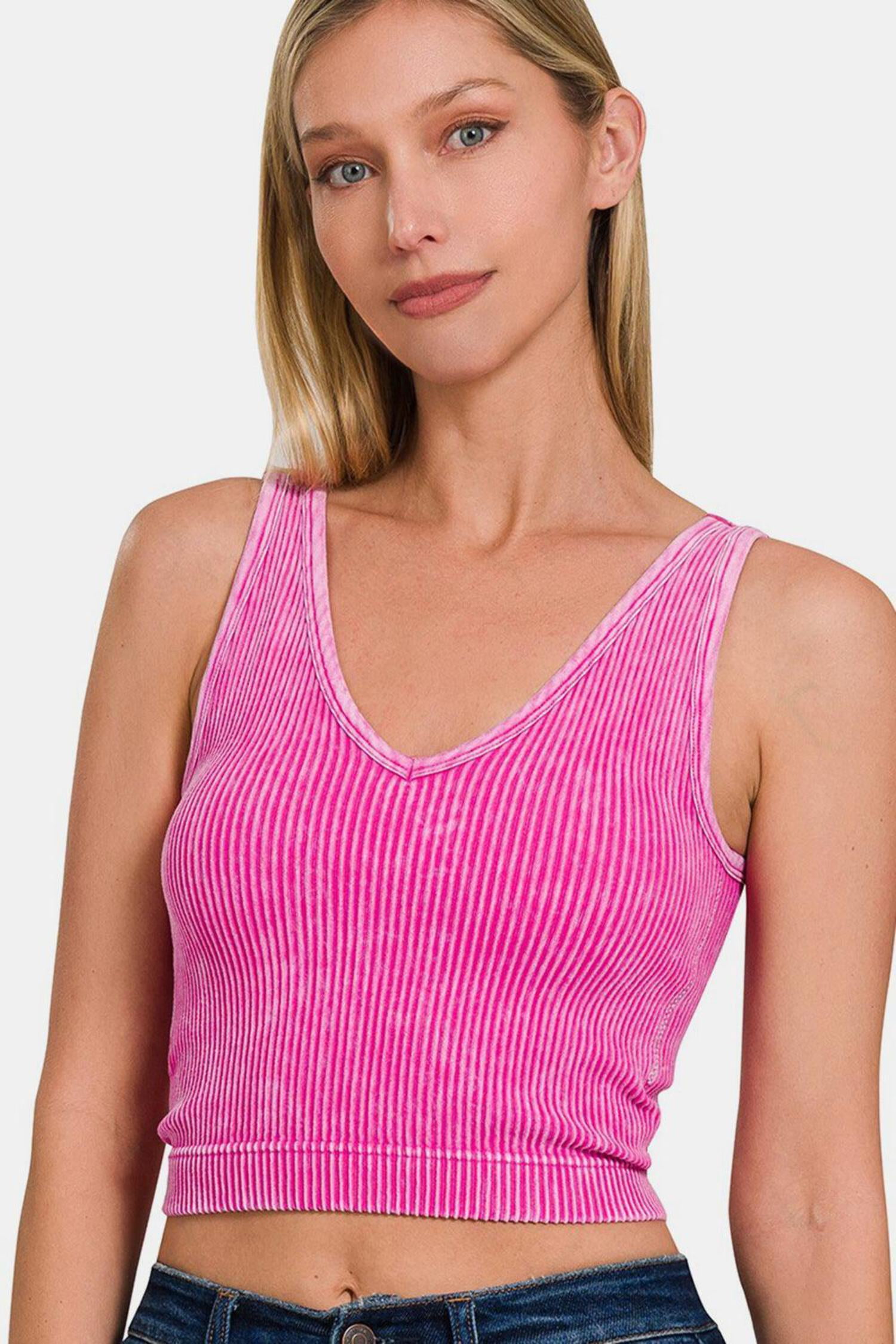Zenana Washed Ribbed Cropped Bra Padded Tank - Walmart.com