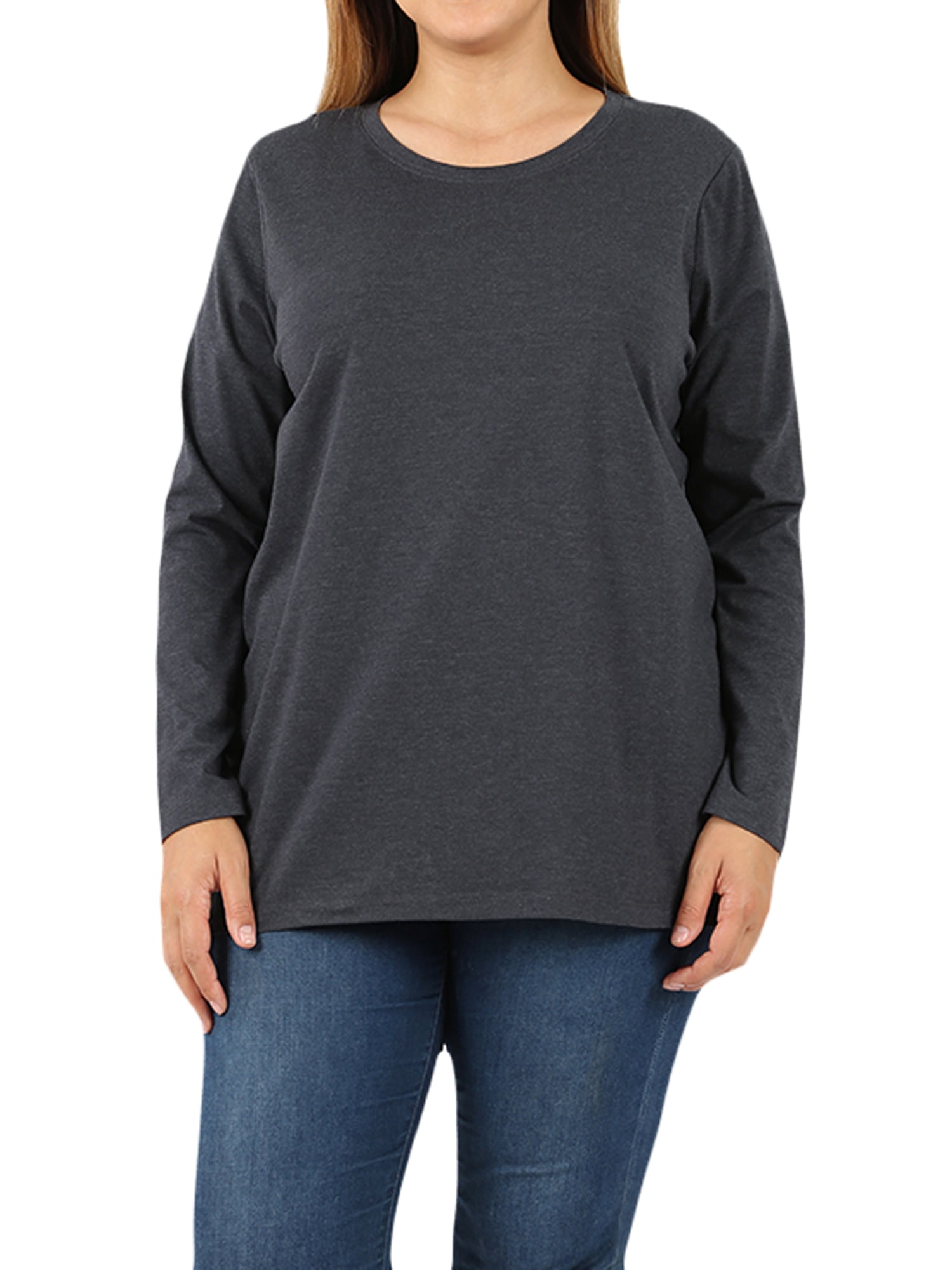 Zenana Women & Plus Basic Round Crew Neck Long Sleeve Stretch Cotton ...