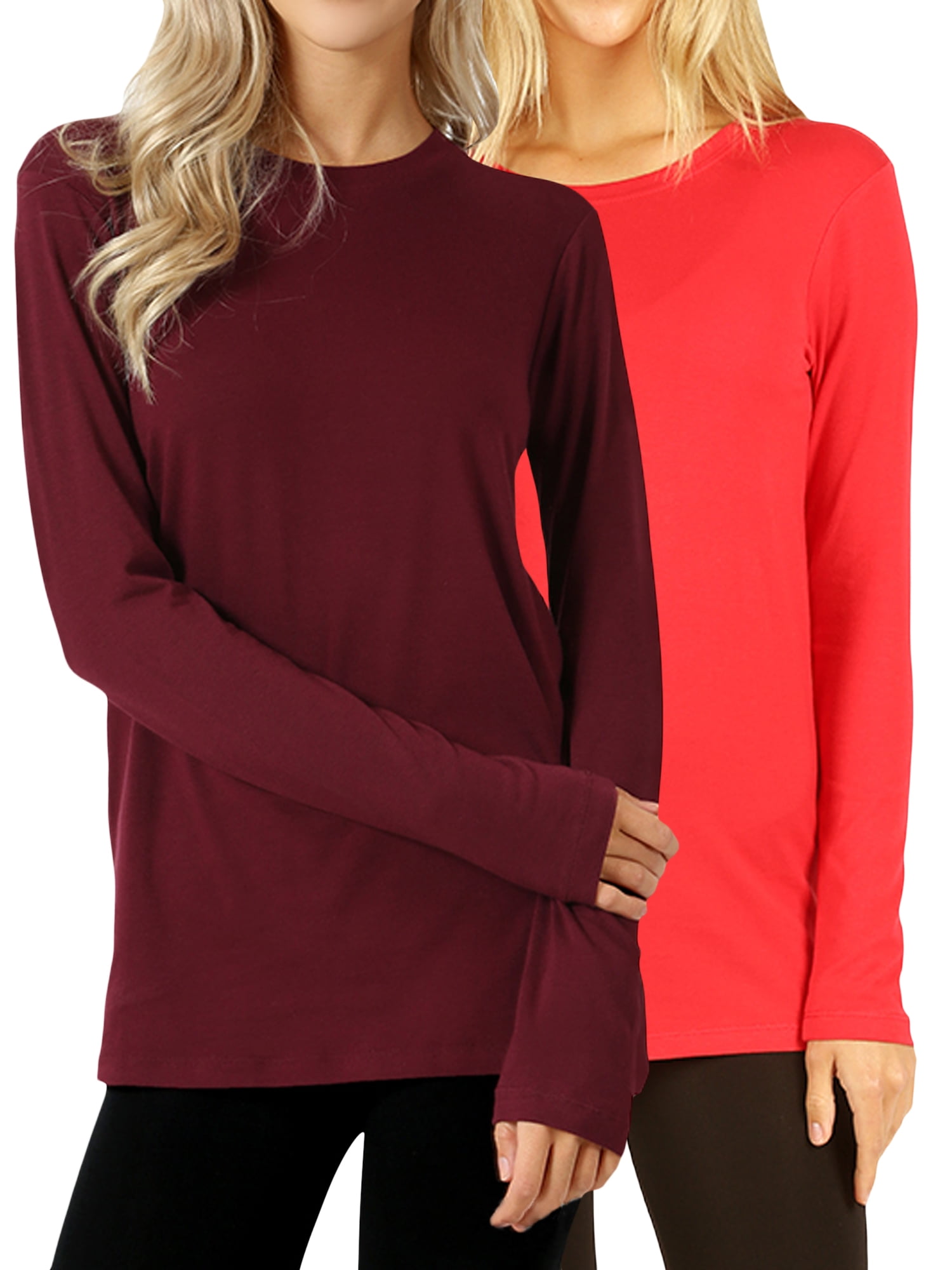 Zenana Women & Plus Basic Round Crew Neck Long Sleeve Stretch Cotton ...