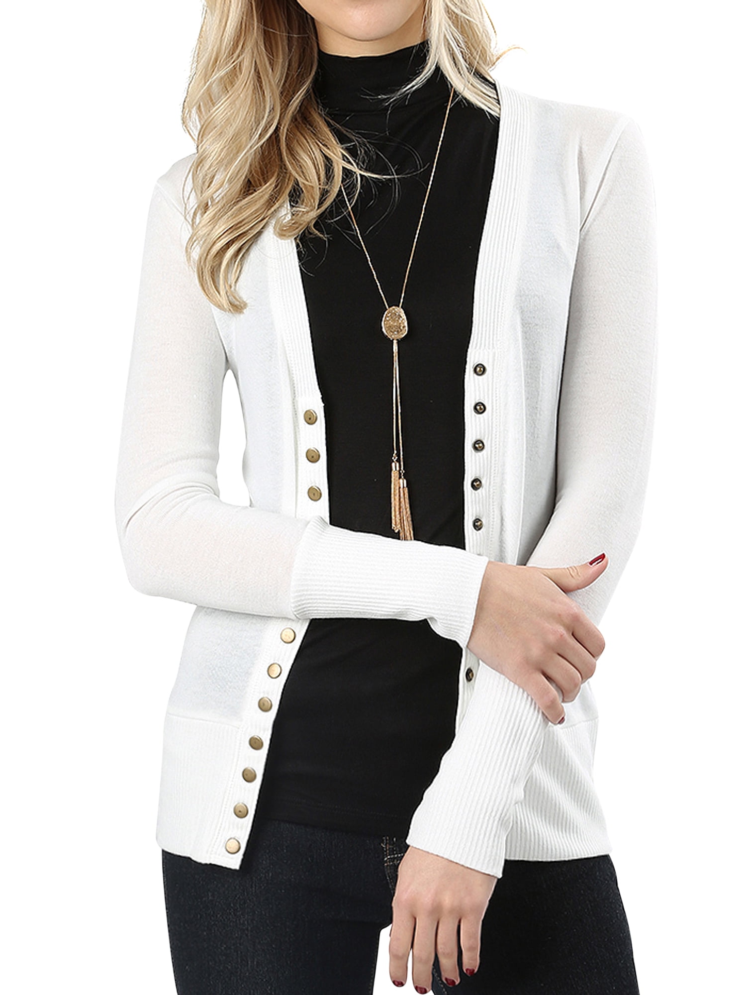 Zenana Plus Size Classic Front V-Neck Thin Snap Button Down Long Sleeve ...