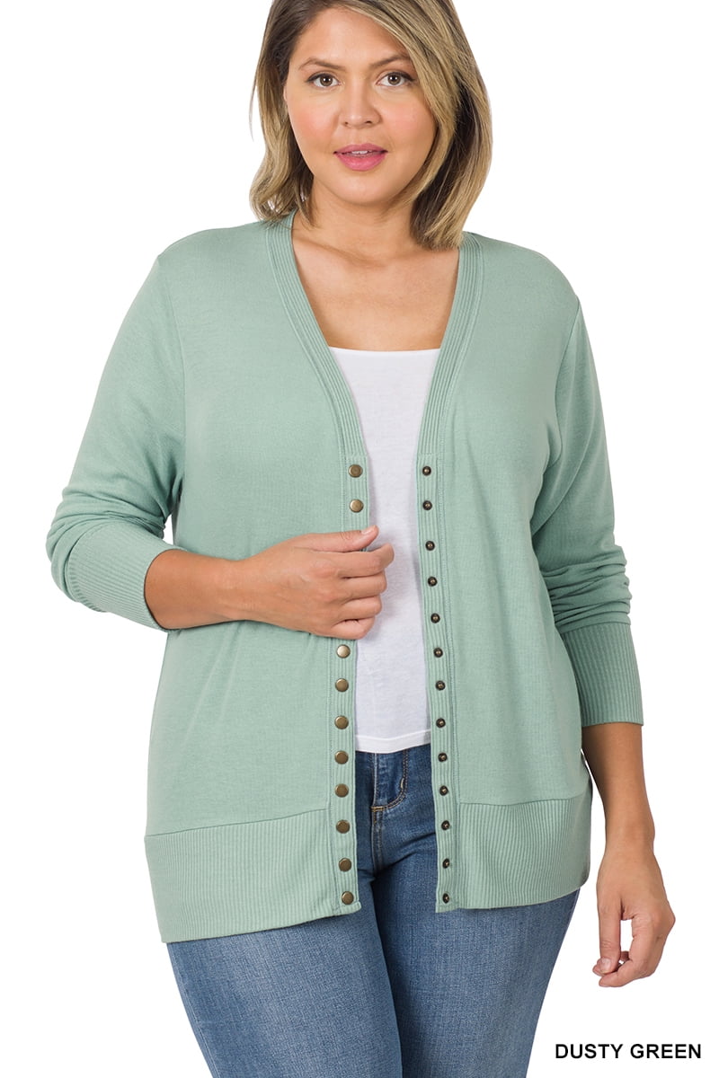 Zenana Plus Size Classic Front V-Neck Thin Snap Button Down Long Sleeve ...