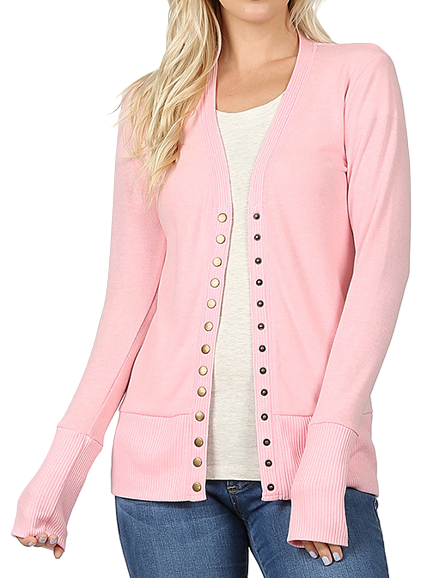 Zenana Plus Size Classic Front V-Neck Thin Snap Button Down Long Sleeve ...