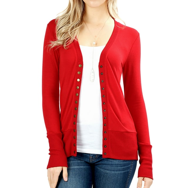 Zenana Plus Size Classic Front V Neck Thin Snap Button Down Long Sleeve