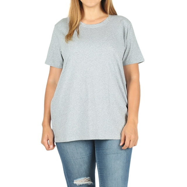Zenana Women & Plus Cotton Crew Neck Short Sleeve Relaxed Fit Basic Tee Shirts - Walmart.com