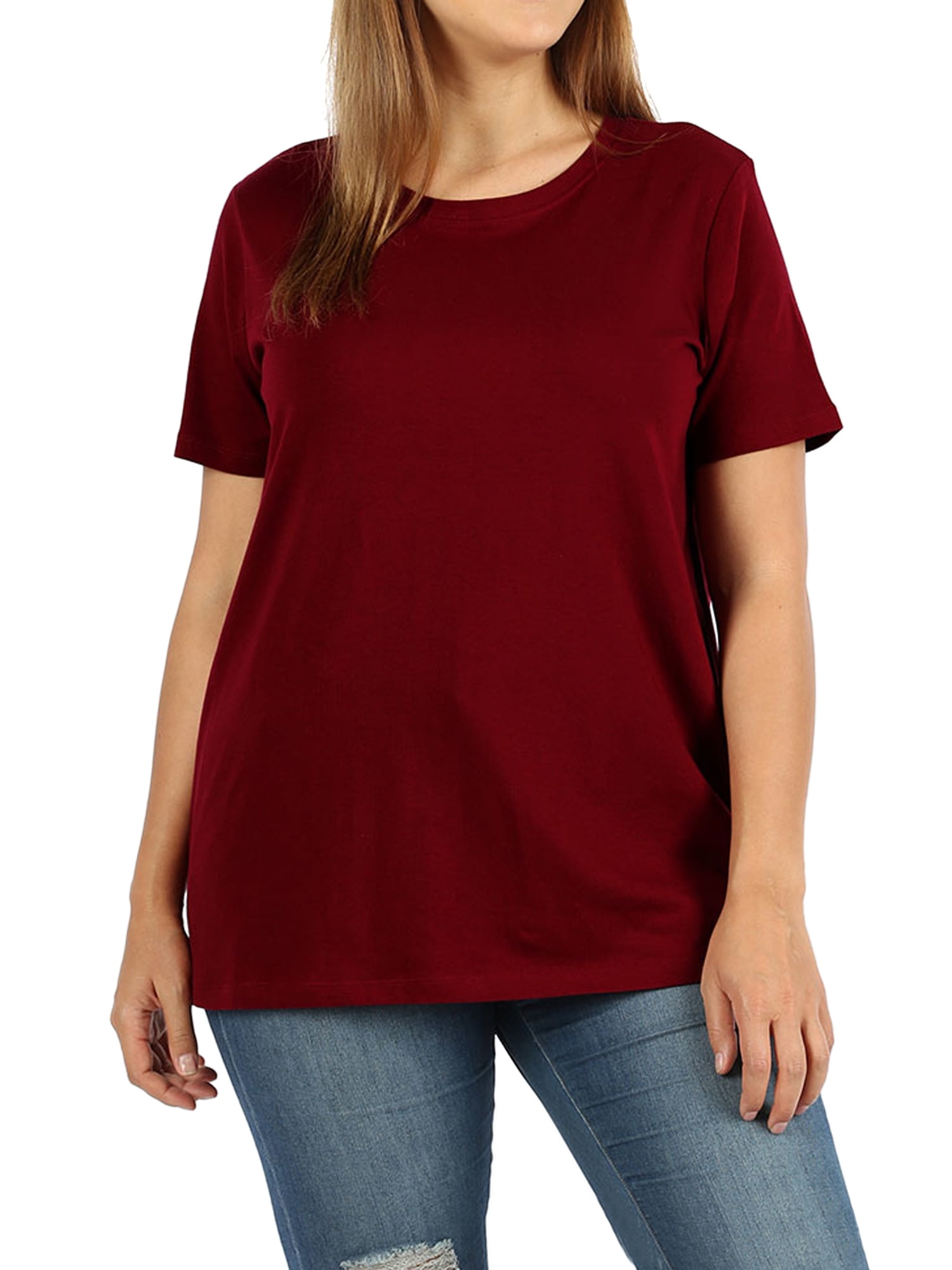 Zenana Women & Plus Cotton Crew Neck Short Sleeve Relaxed Fit Basic Tee ...