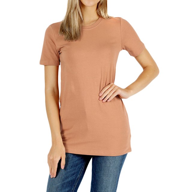 Zenana Women And Plus Cotton Crew Neck Short Sleeve Relaxed Fit Basic Tee