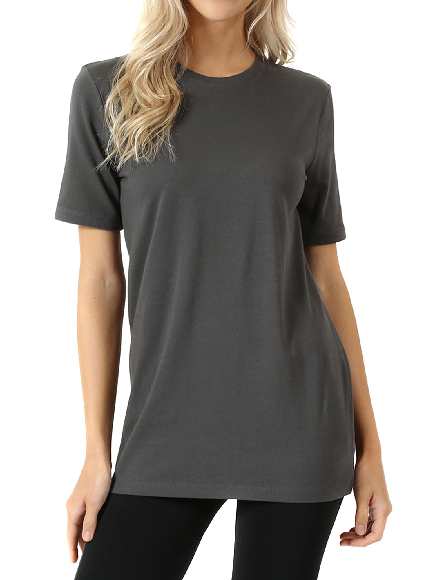 Zenana Women & Plus Cotton Crew Neck Short Sleeve Relaxed Fit Basic Tee ...