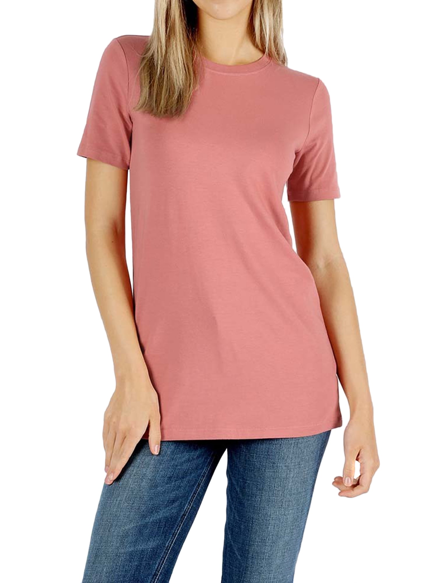 Zenana Women & Plus Cotton Crew Neck Short Sleeve Relaxed Fit Basic Tee ...