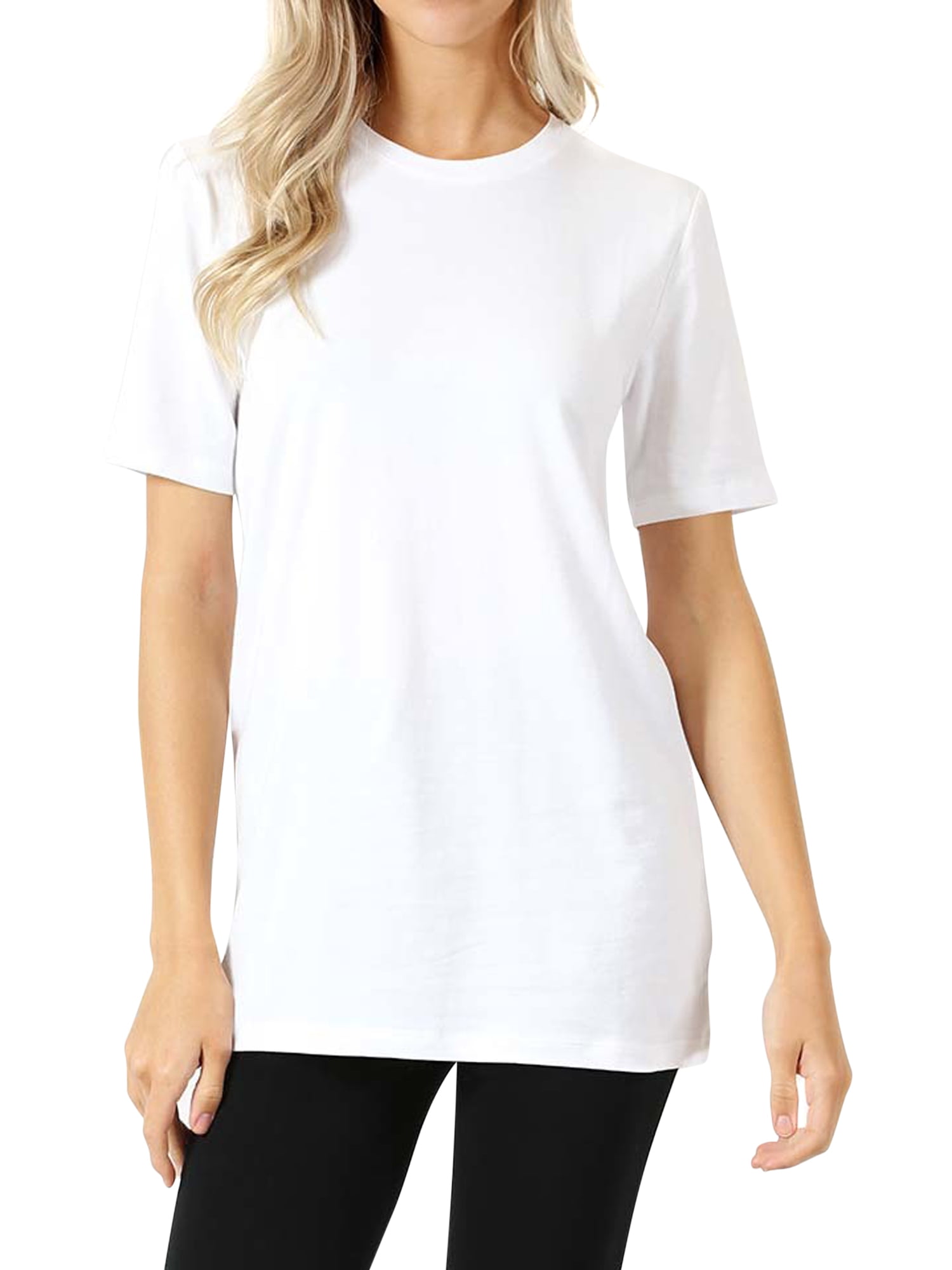 Zenana Women & Plus Cotton Crew Neck Short Sleeve Relaxed Fit Basic Tee ...