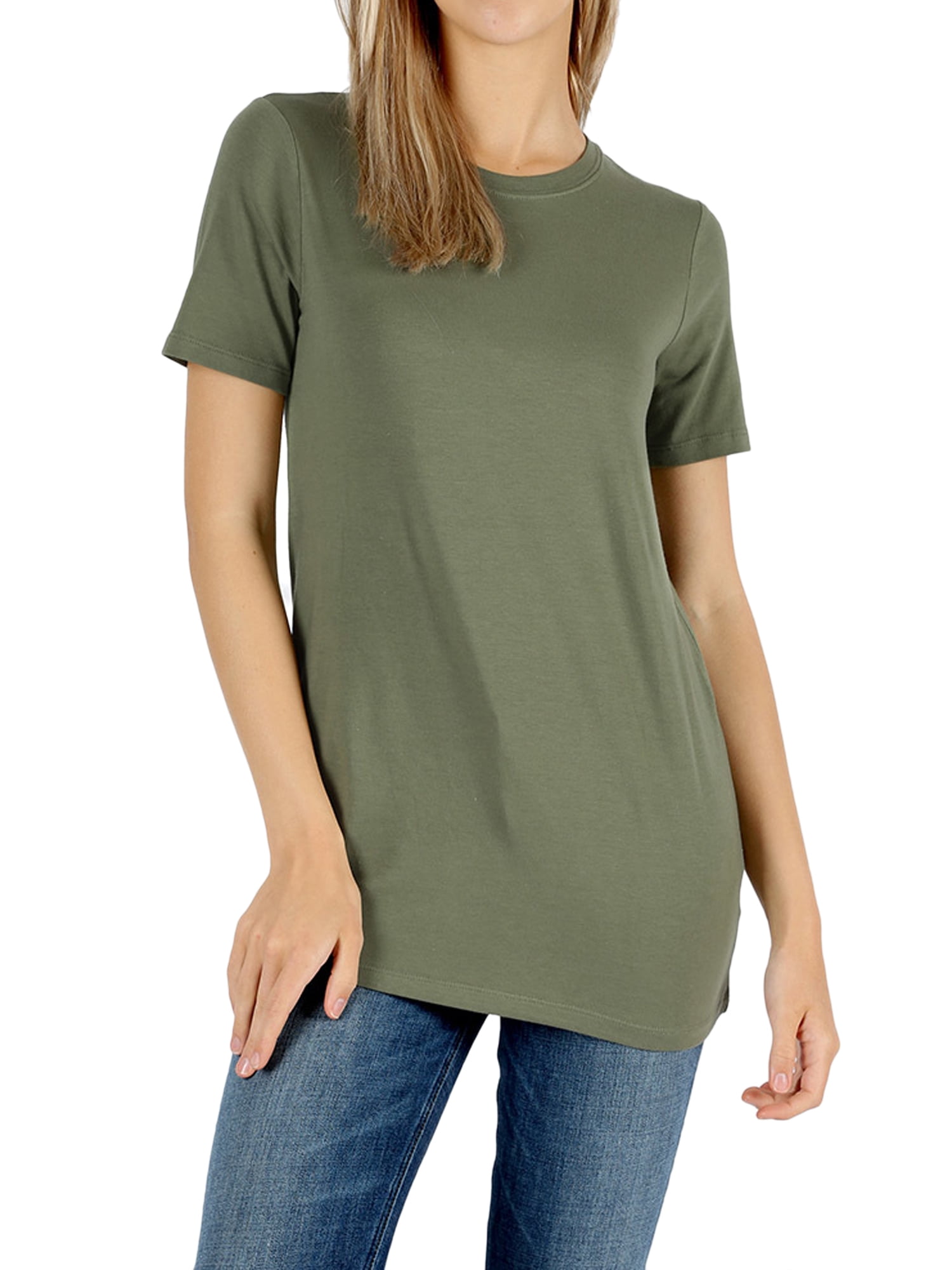 Zenana Women & Plus Cotton Crew Neck Short Sleeve Relaxed Fit Basic Tee ...