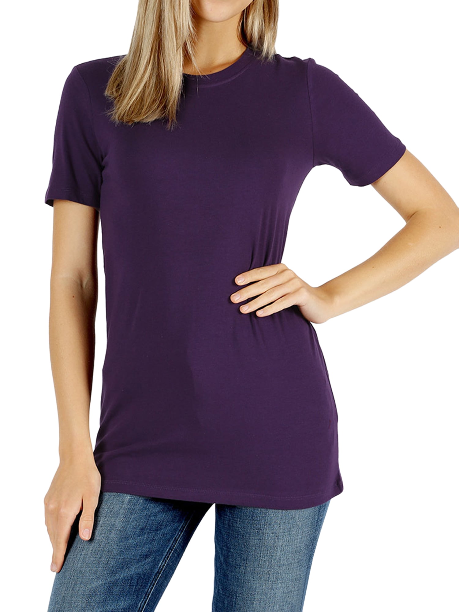 Zenana Women & Plus Cotton Crew Neck Short Sleeve Relaxed Fit Basic Tee ...