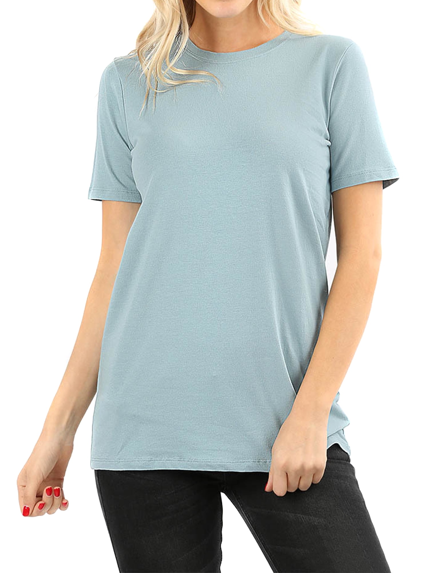 Zenana Women And Plus Cotton Crew Neck Short Sleeve Relaxed Fit Basic Tee