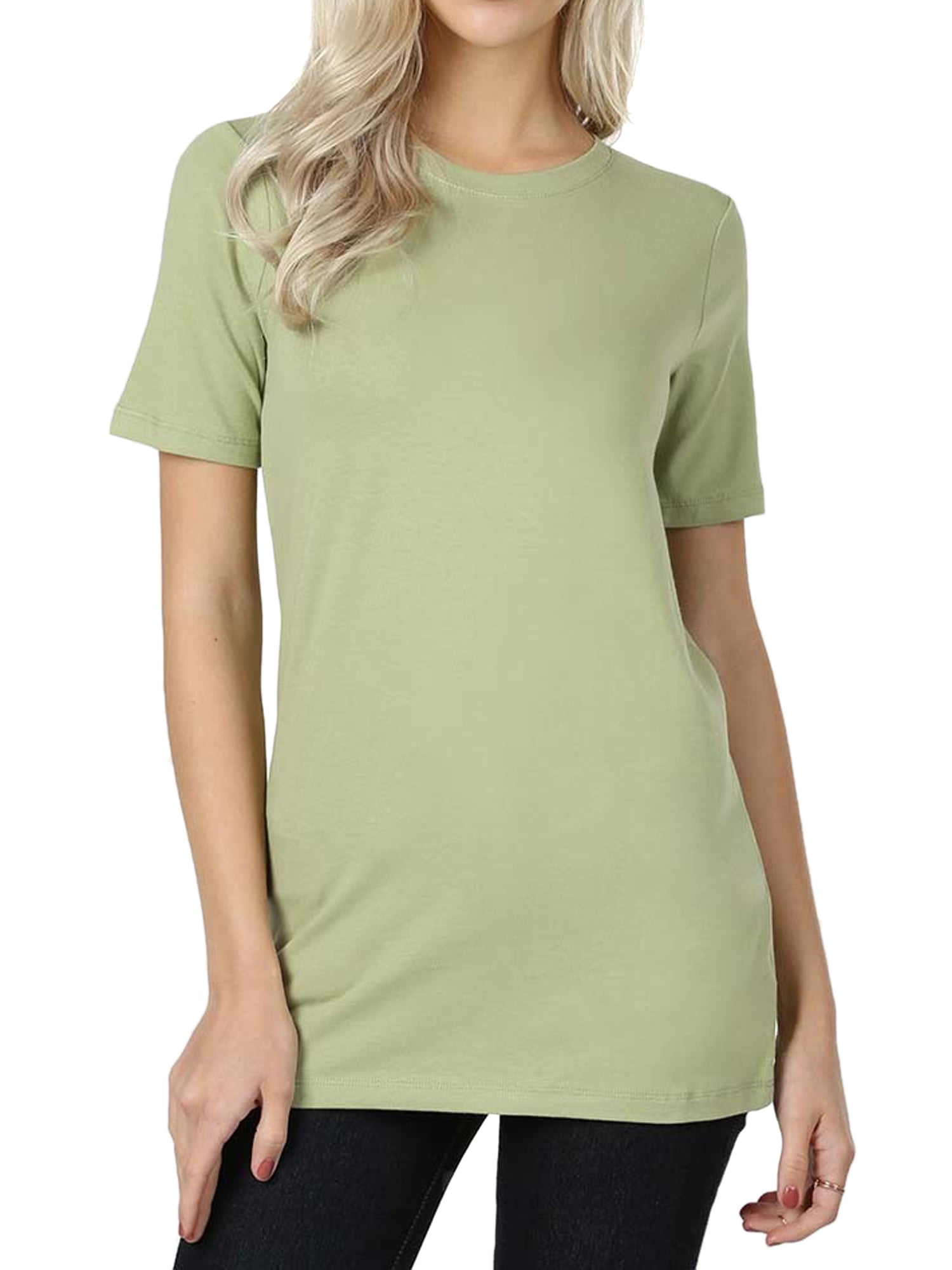 Zenana Women & Plus Cotton Crew Neck Short Sleeve Relaxed Fit Basic Tee ...