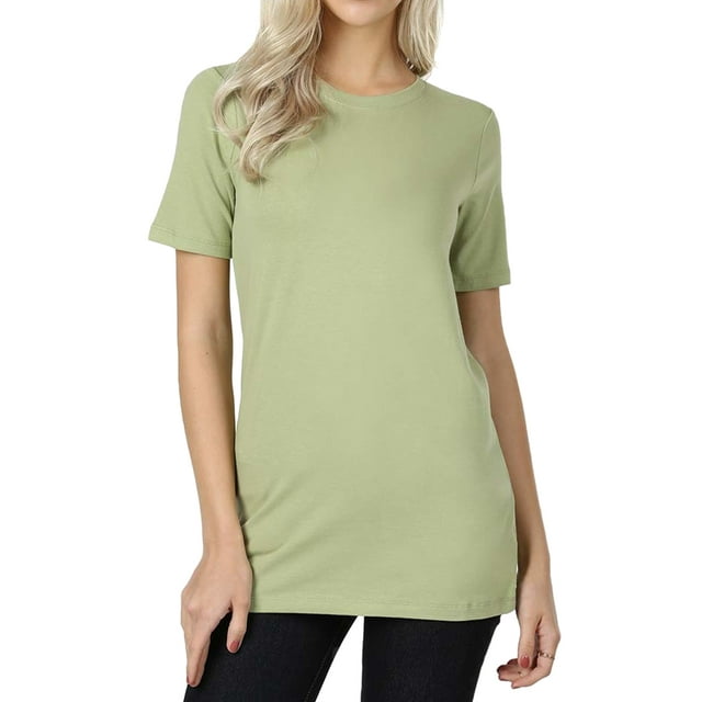 Zenana Women & Plus Cotton Crew Neck Short Sleeve Relaxed Fit Basic Tee Shirts - Walmart.com