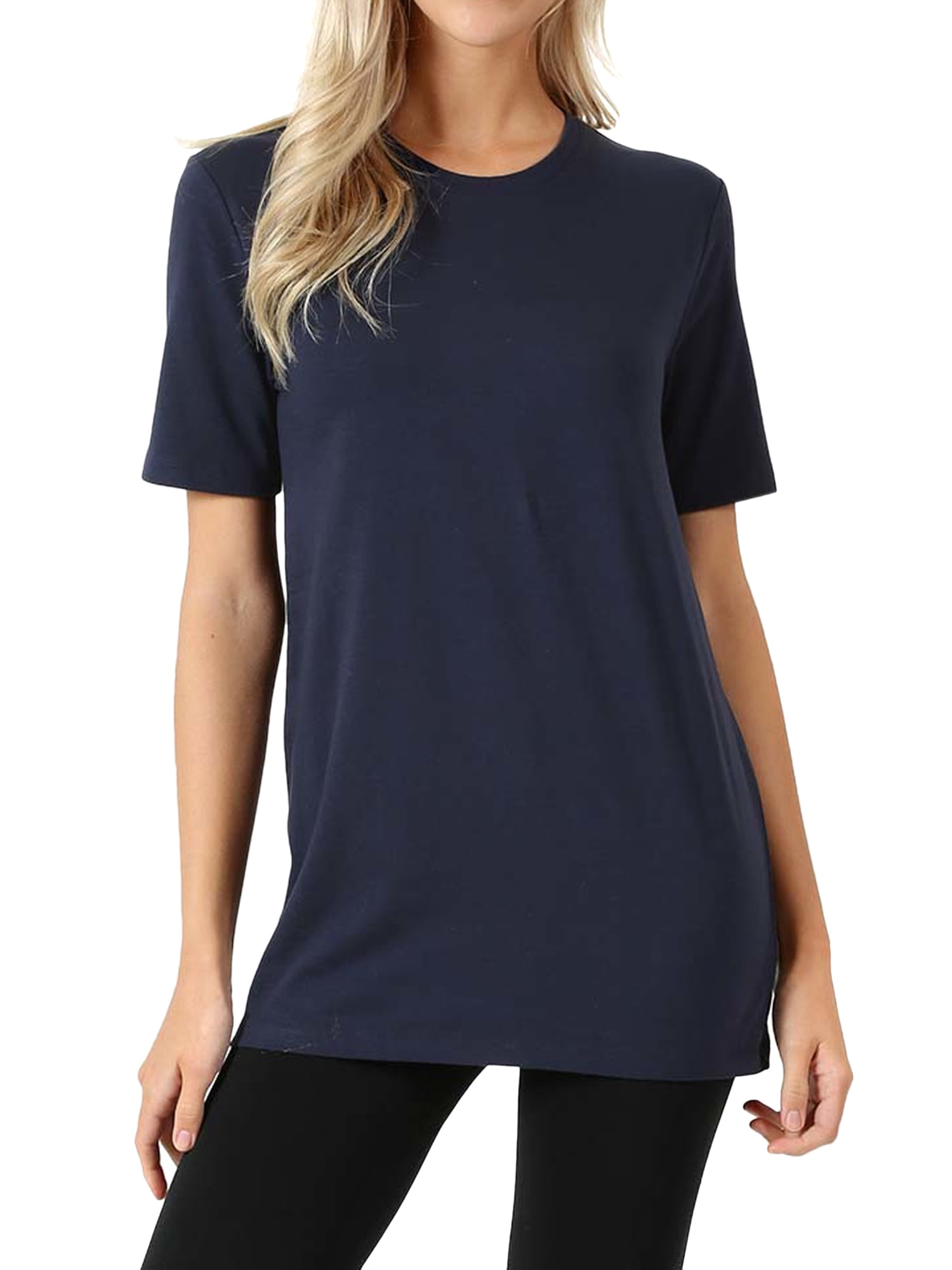 Zenana Women & Plus Cotton Crew Neck Short Sleeve Relaxed Fit Basic Tee ...
