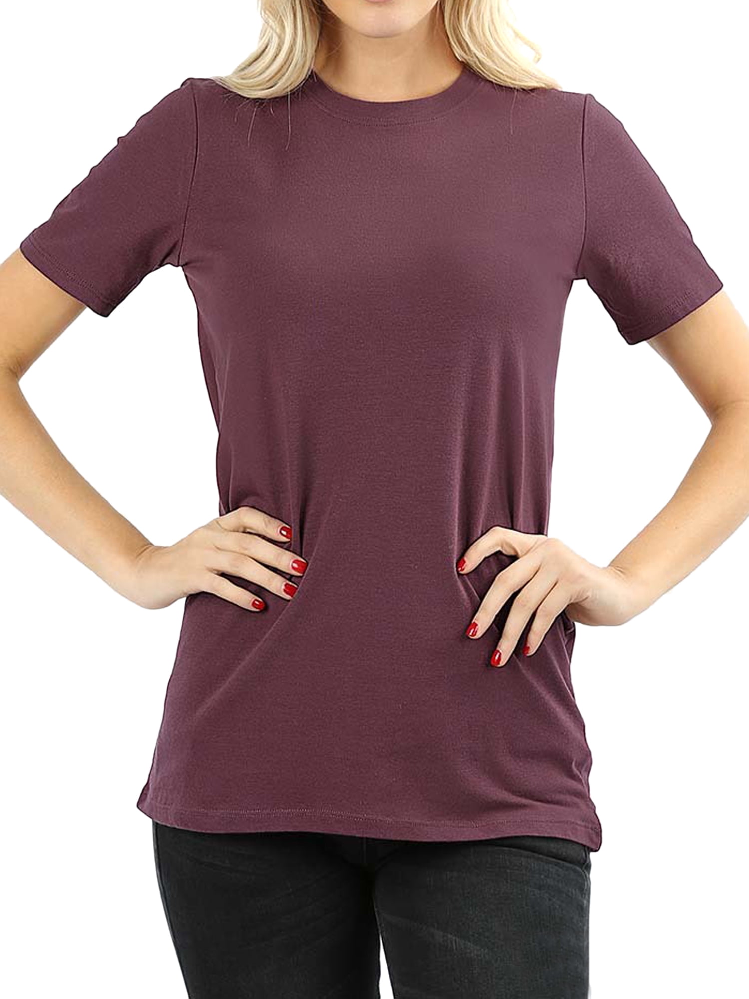 Zenana Women & Plus Cotton Crew Neck Short Sleeve Relaxed Fit Basic Tee ...