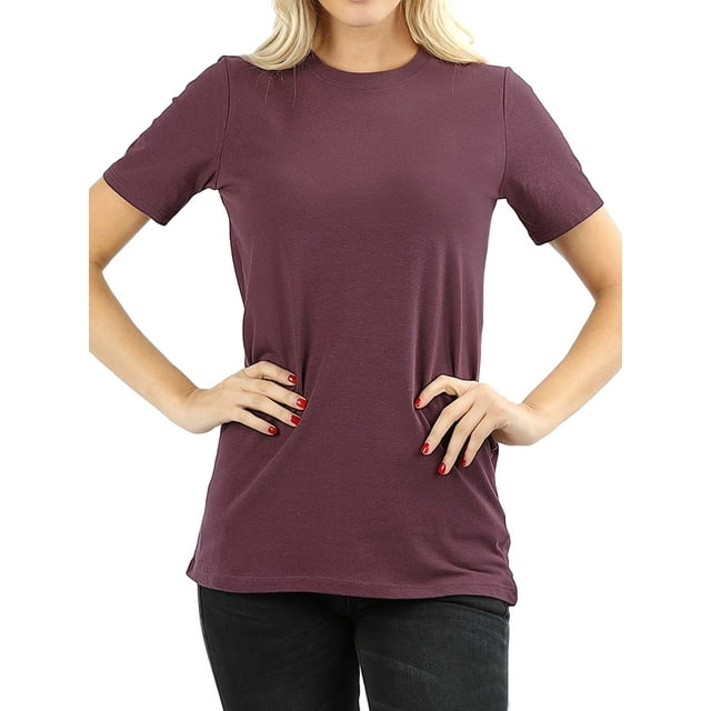 Zenana Women & Plus Cotton Crew Neck Short Sleeve Relaxed Fit Basic Tee Shirts - Walmart.com