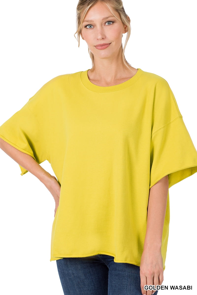 Zenana Women & Plus Cotton French Terry Drop Shoulder Raw Edge Casual ...