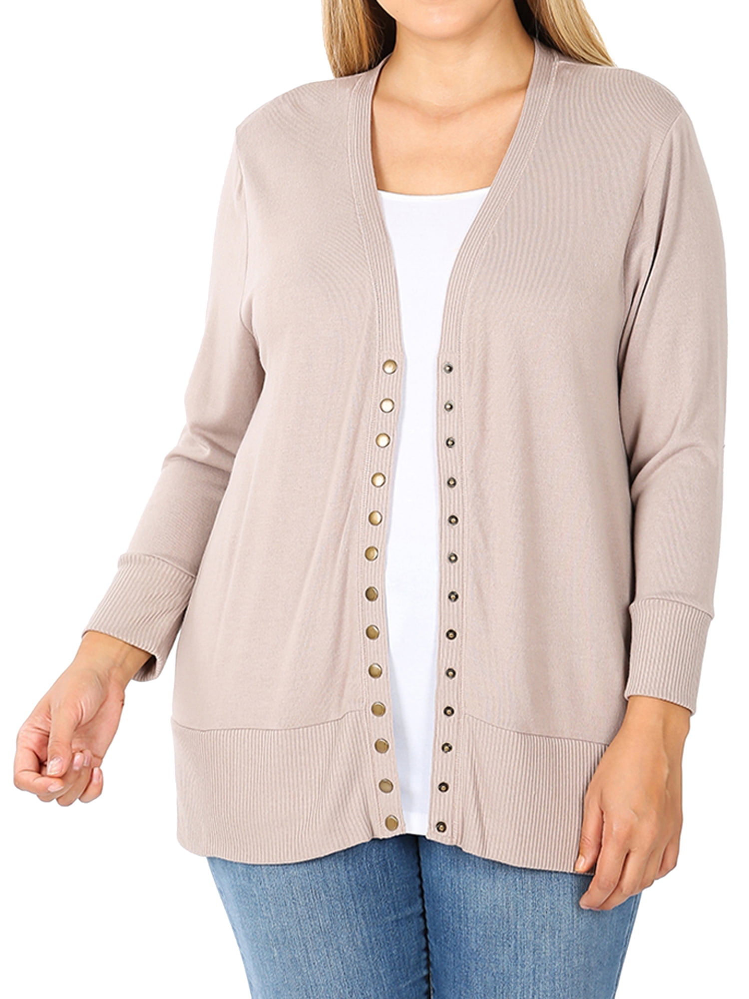 Zenana Women & Plus Front V-Neck Classic Thin Snap Button Down 3/4 ...