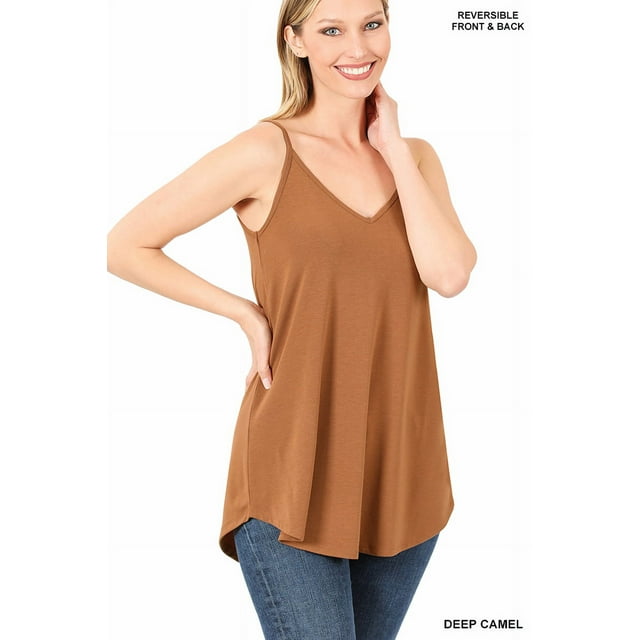 Zenana Women & Plus Front and Back Reversible Spaghetti Strap Flowy ...