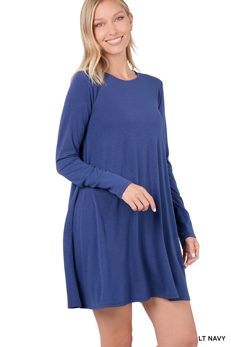 Zenana Women & Plus Long Sleeve Jersey Flared Tunic Top with Side ...