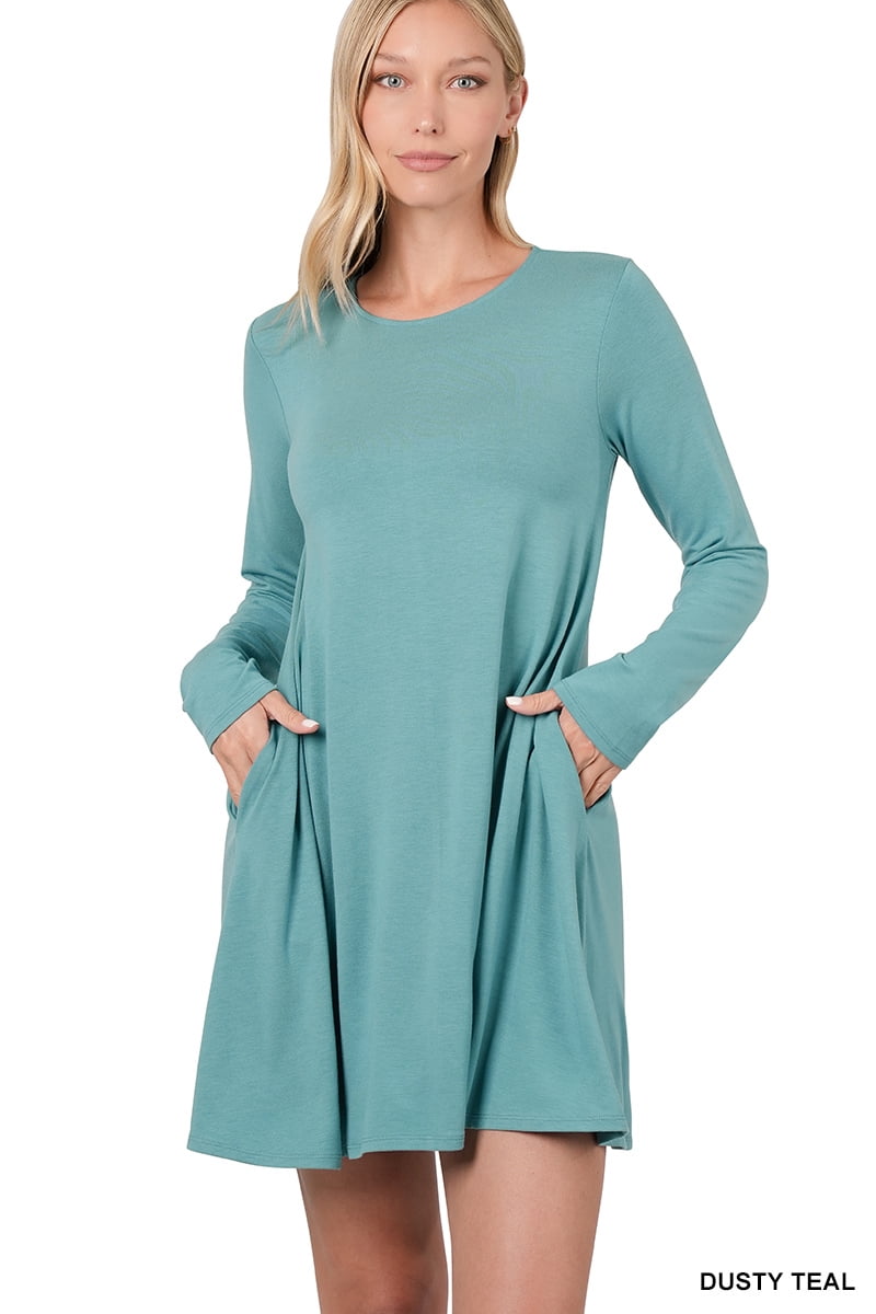 Zenana Women & Plus Long Sleeve Jersey Flared Tunic Top with Side ...