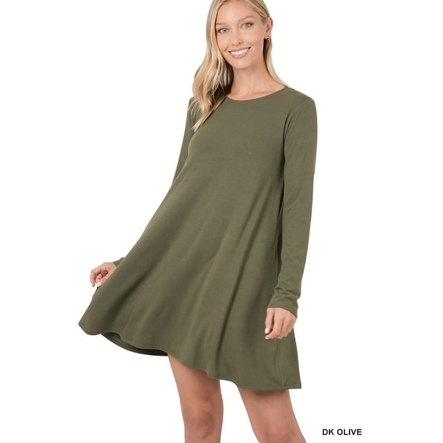 Zenana Women & Plus Long Sleeve Jersey Flared Tunic Top with Side ...