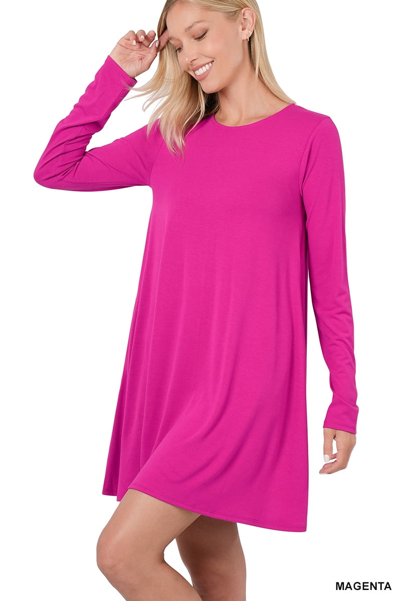 Zenana Women & Plus Long Sleeve Jersey Flared Tunic Top with Side ...