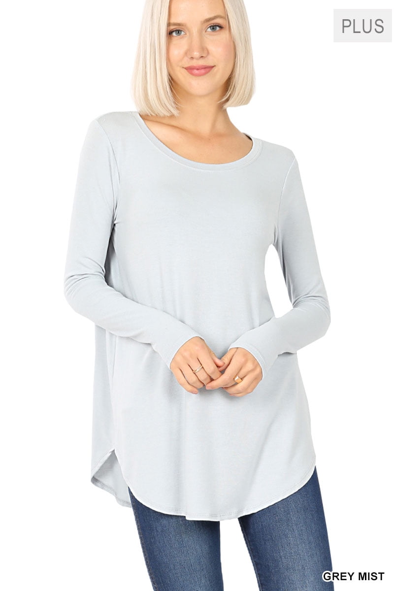 Zenana Plus Size Relaxed Fit Long Sleeve Round Neck & Hem Jersey Tee ...