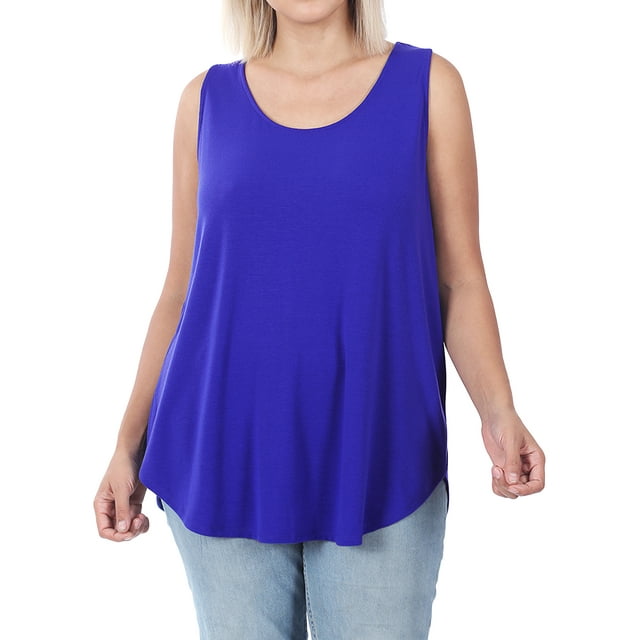Zenana Women & Plus Relaxed Fit Scoop Neck Sleeveless Round Hem Blouse ...