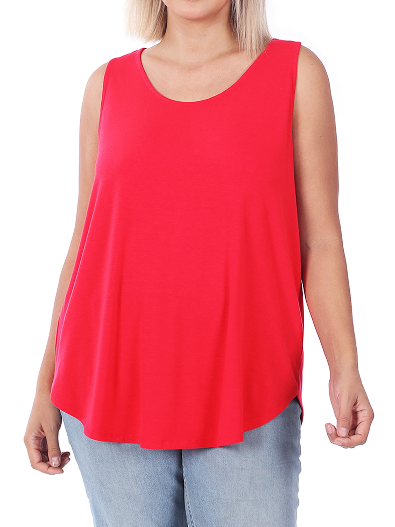 Zenana Women & Plus Relaxed Fit Scoop Neck Sleeveless Round Hem Blouse ...