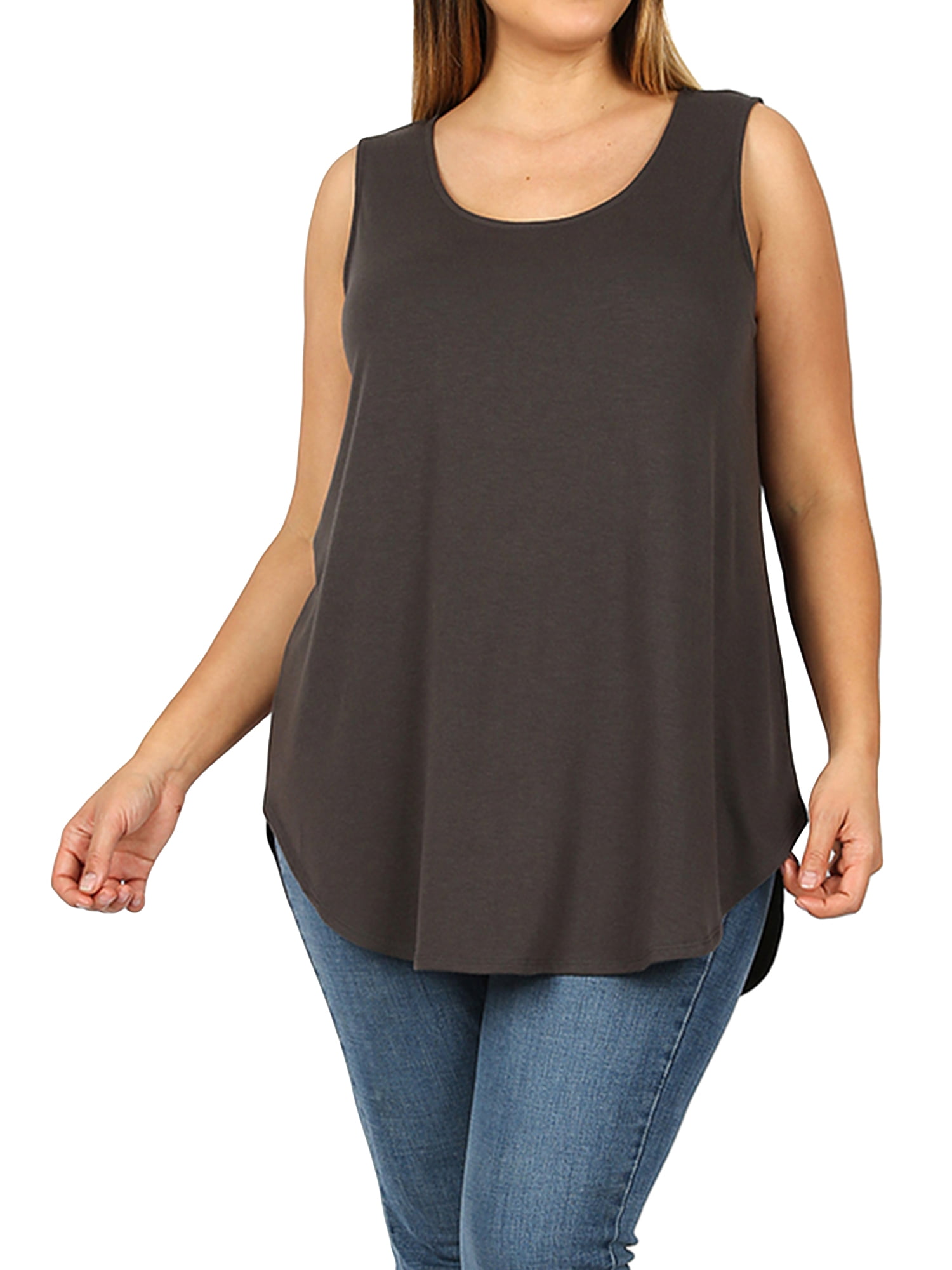 Zenana Women & Plus Relaxed Fit Scoop Neck Sleeveless Round Hem Blouse ...