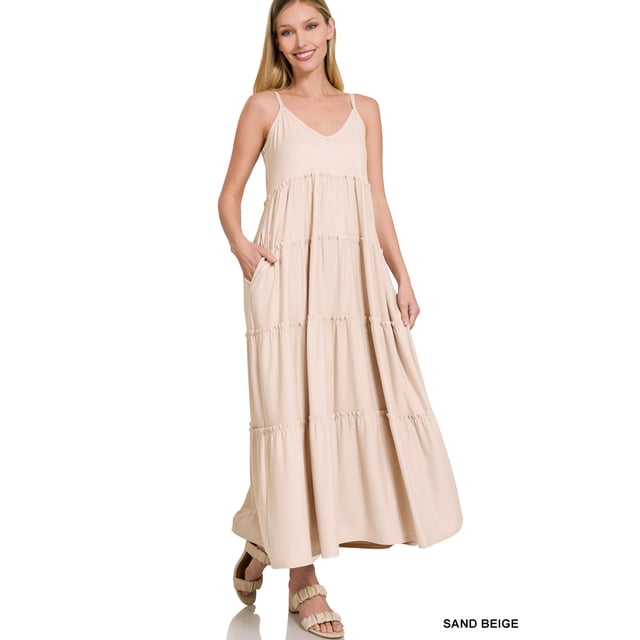 Zenana Women & Plus Relaxed Fit V-Neck Cami Full Length Tiered Boho ...