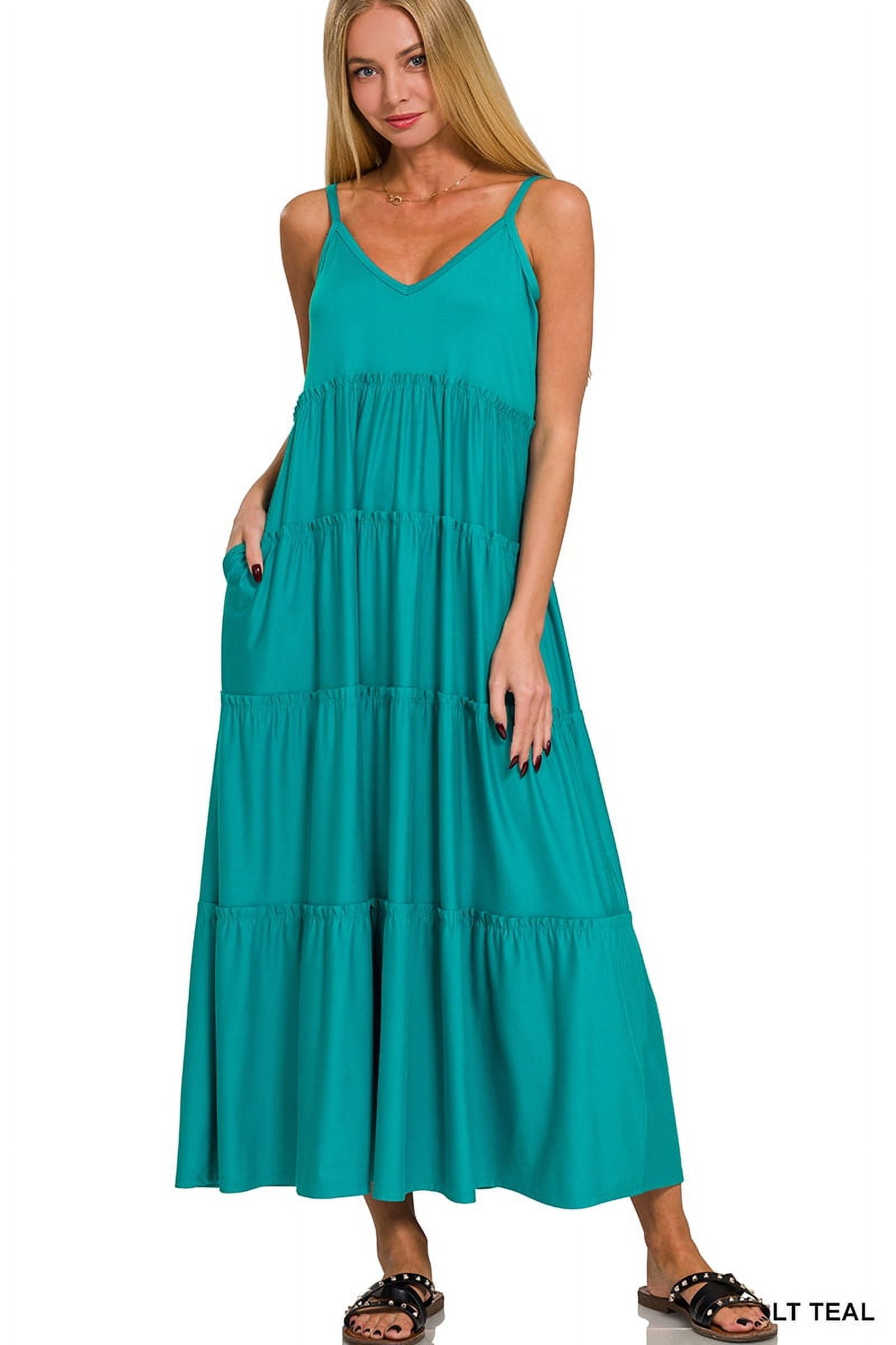 Zenana Women & Plus Relaxed Fit V-Neck Cami Full Length Tiered Boho ...