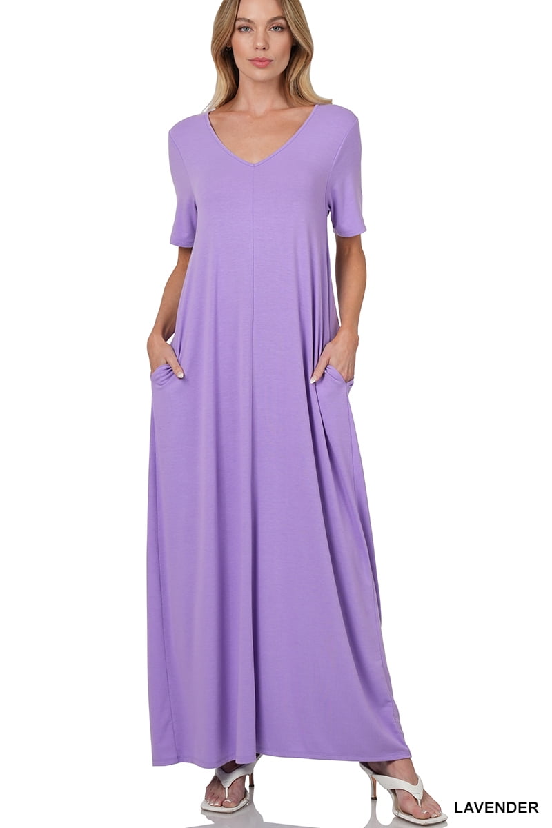 Zenana Plus Size Relaxed Fit V-Neck Short Sleeve Full Length Maxi Long ...