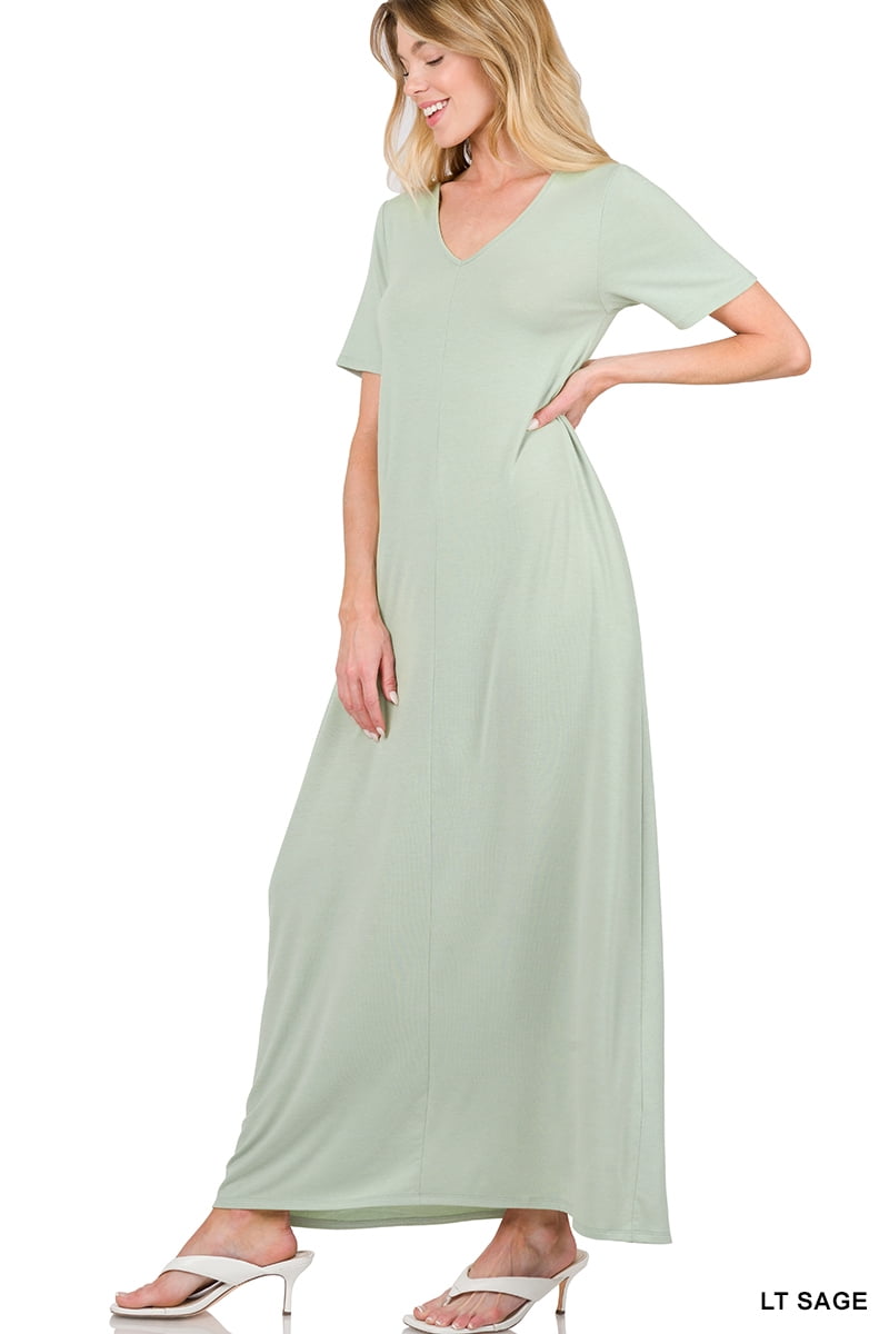 Zenana Women & Plus Relaxed Fit V-Neck Short Sleeve Full Length Maxi ...