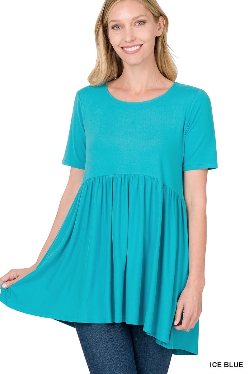 Zenana Women & Plus Round Neck Bruchsed DY Short Sleeve Ruched Tunic ...