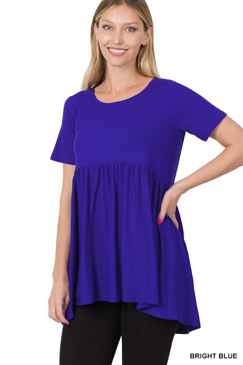 Zenana Women & Plus Round Neck Brushed DTY Short Sleeve Ruched Tunic ...