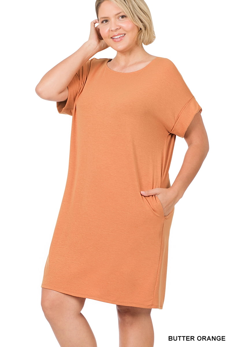 Zenana Women & Plus Round Neck Rolled Sleeve Knee Length Tunic Shirt ...
