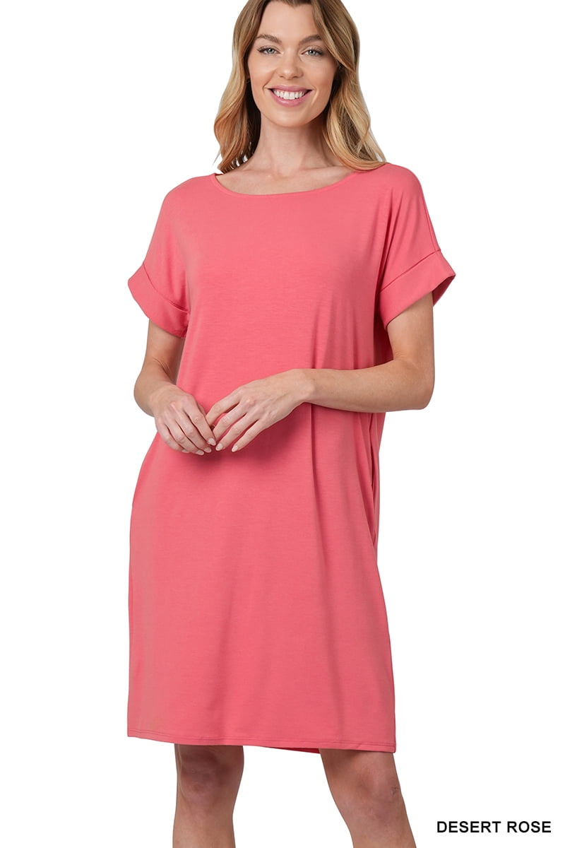 Zenana Women & Plus Round Neck Rolled Sleeve Knee Length Tunic Shirt ...