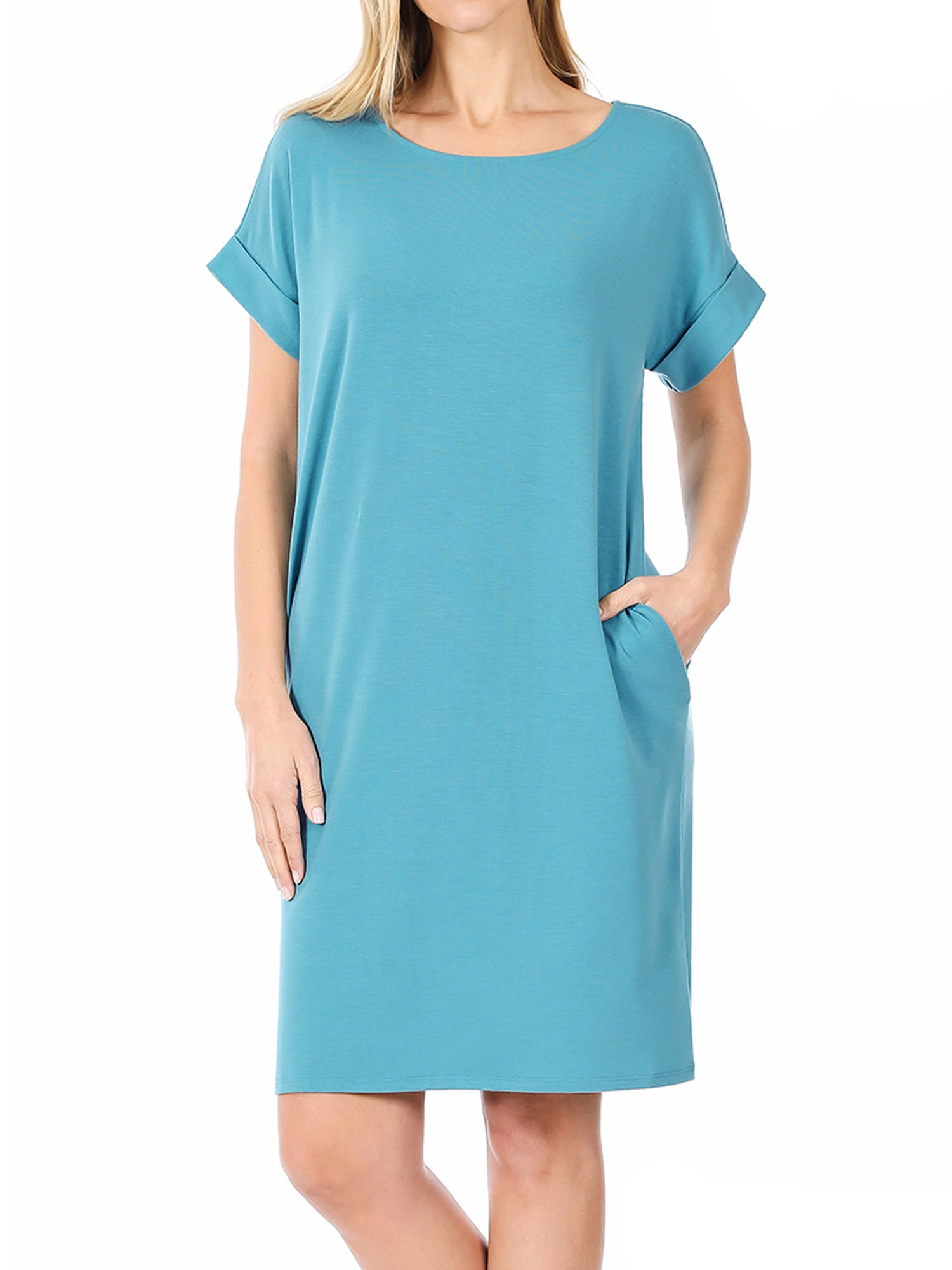 Zenana Women & Plus Round Neck Rolled Sleeve Knee Length Tunic Shirt ...