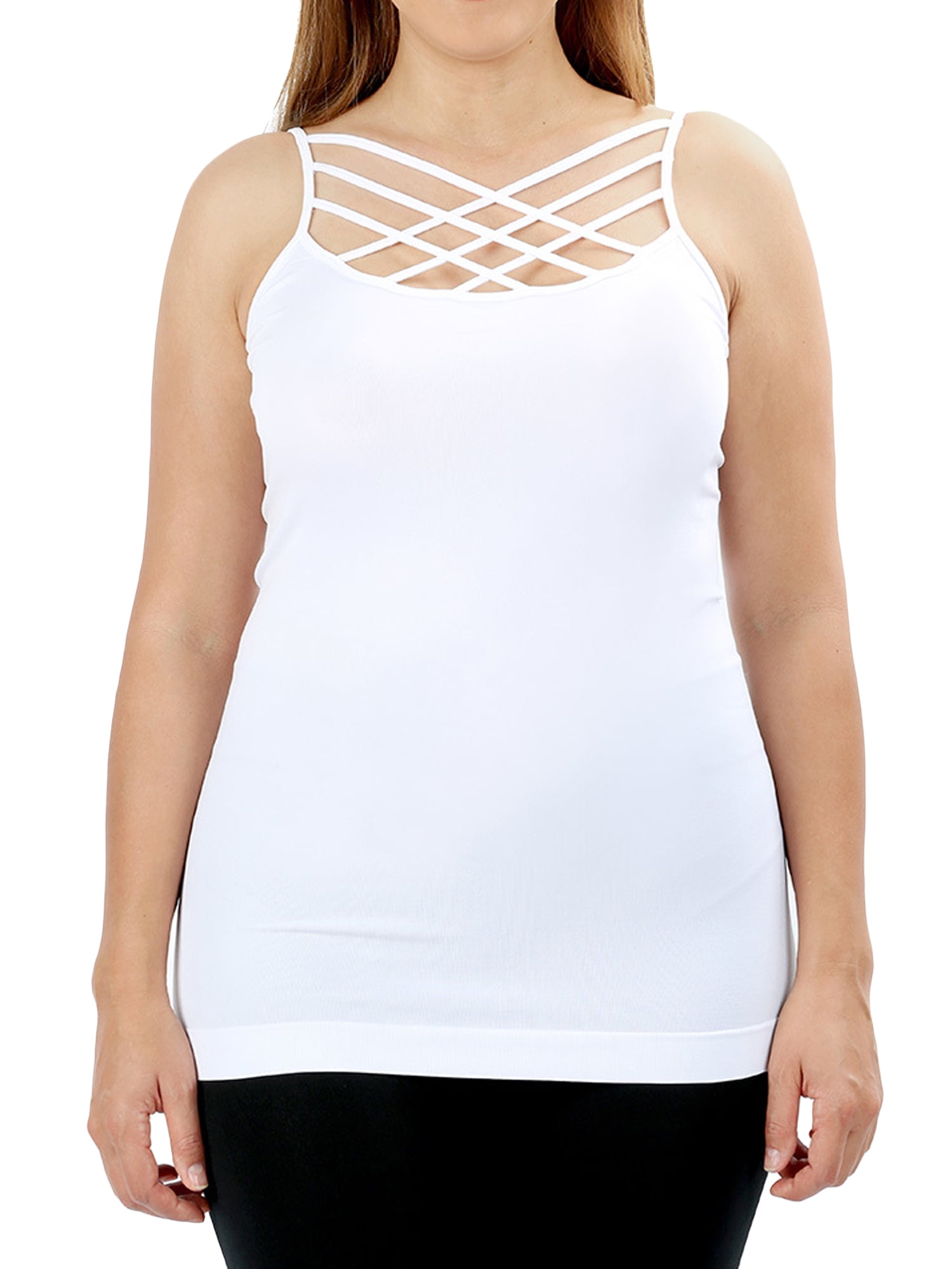Zenana Women & Plus Seamless Triple Criss Cross Front Long Cami Tank ...