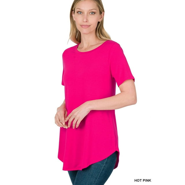 Zenana Women And Plus Short Sleeve Round Neck And Hem Relaxed Fit Casual