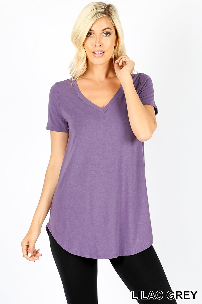 Zenana Women & Plus Short Sleeve V Neck Relaxed Fit Casual Round Hem ...