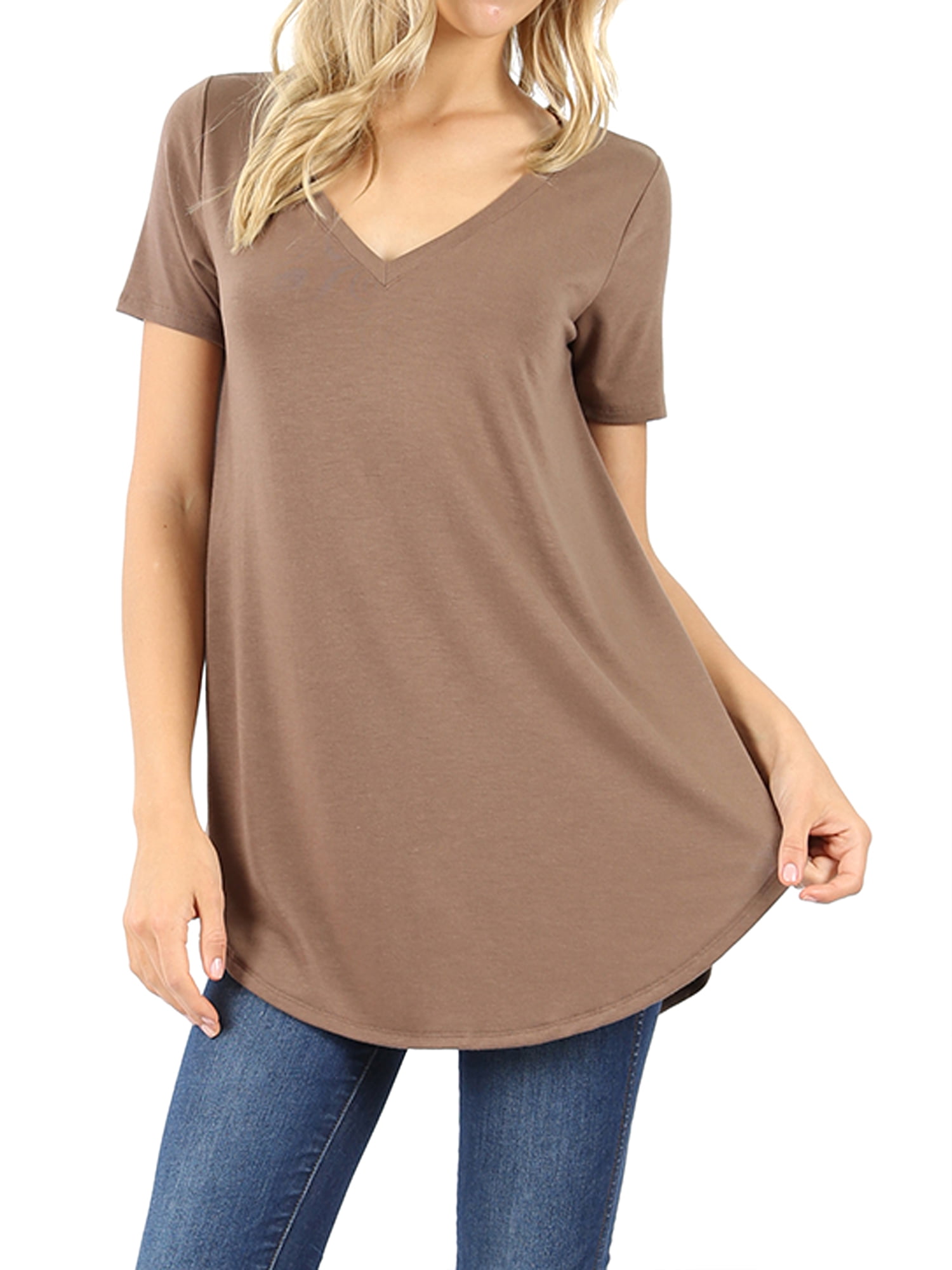 Zenana Women & Plus Short Sleeve V Neck Round Hem Relaxed Fit Casual ...