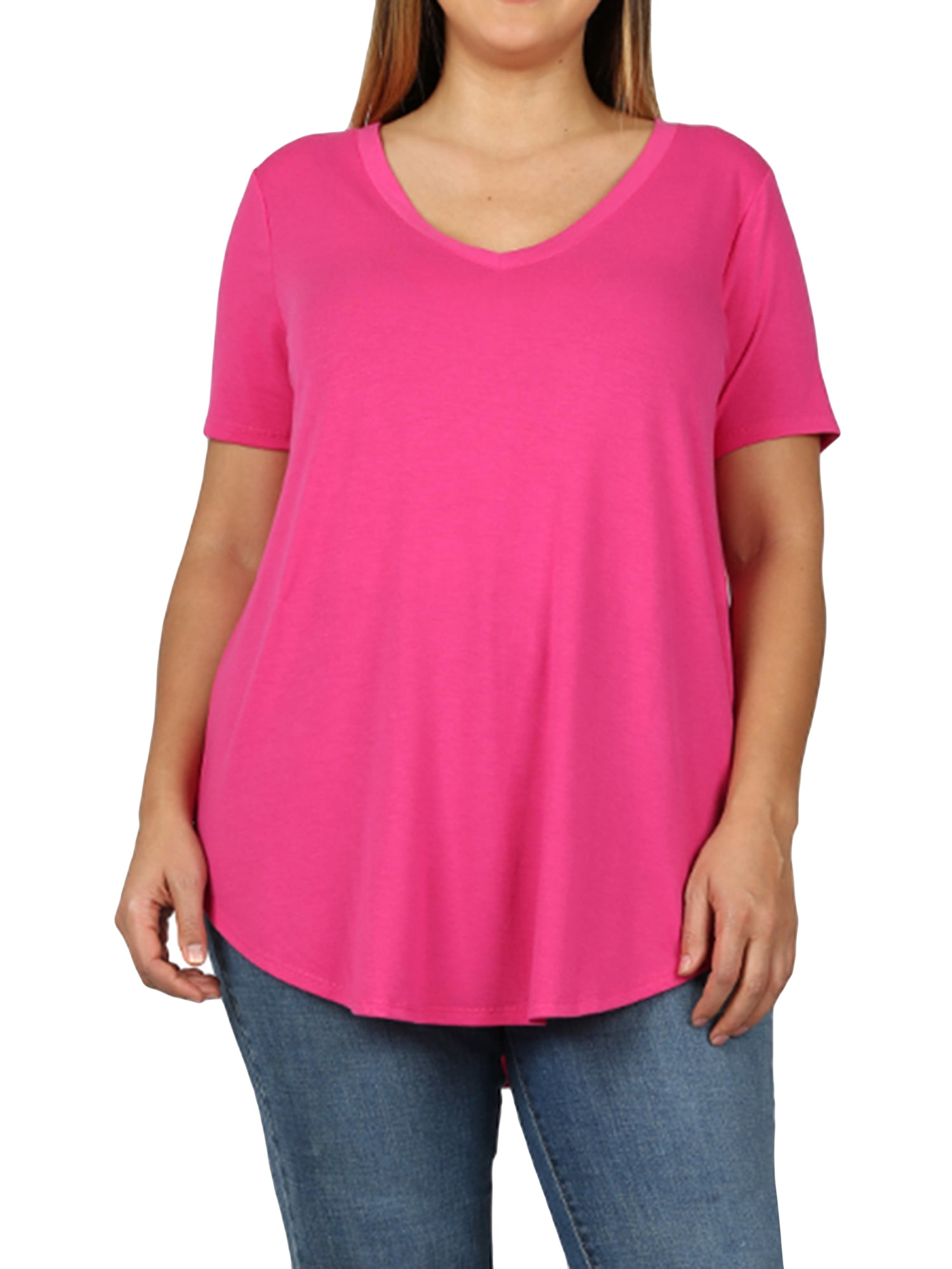 Zenana Women And Plus Short Sleeve V Neck Round Hem Relaxed Fit Casual