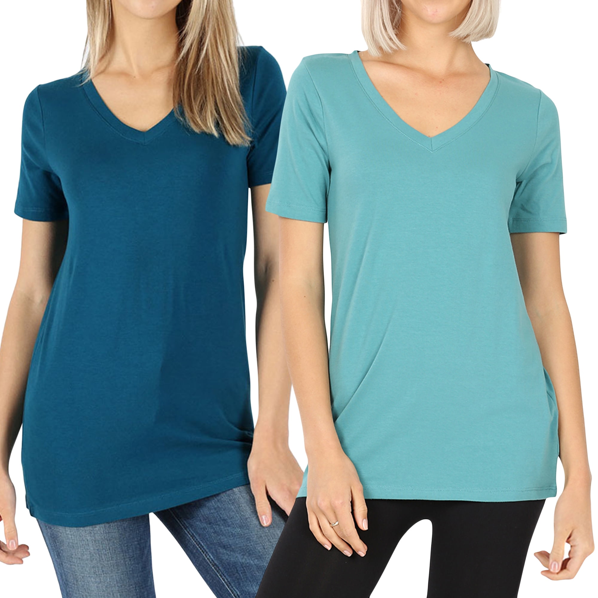 Zenana Women & Plus Size Cotton V-Neck Short Sleeve Casual Basic Tee ...