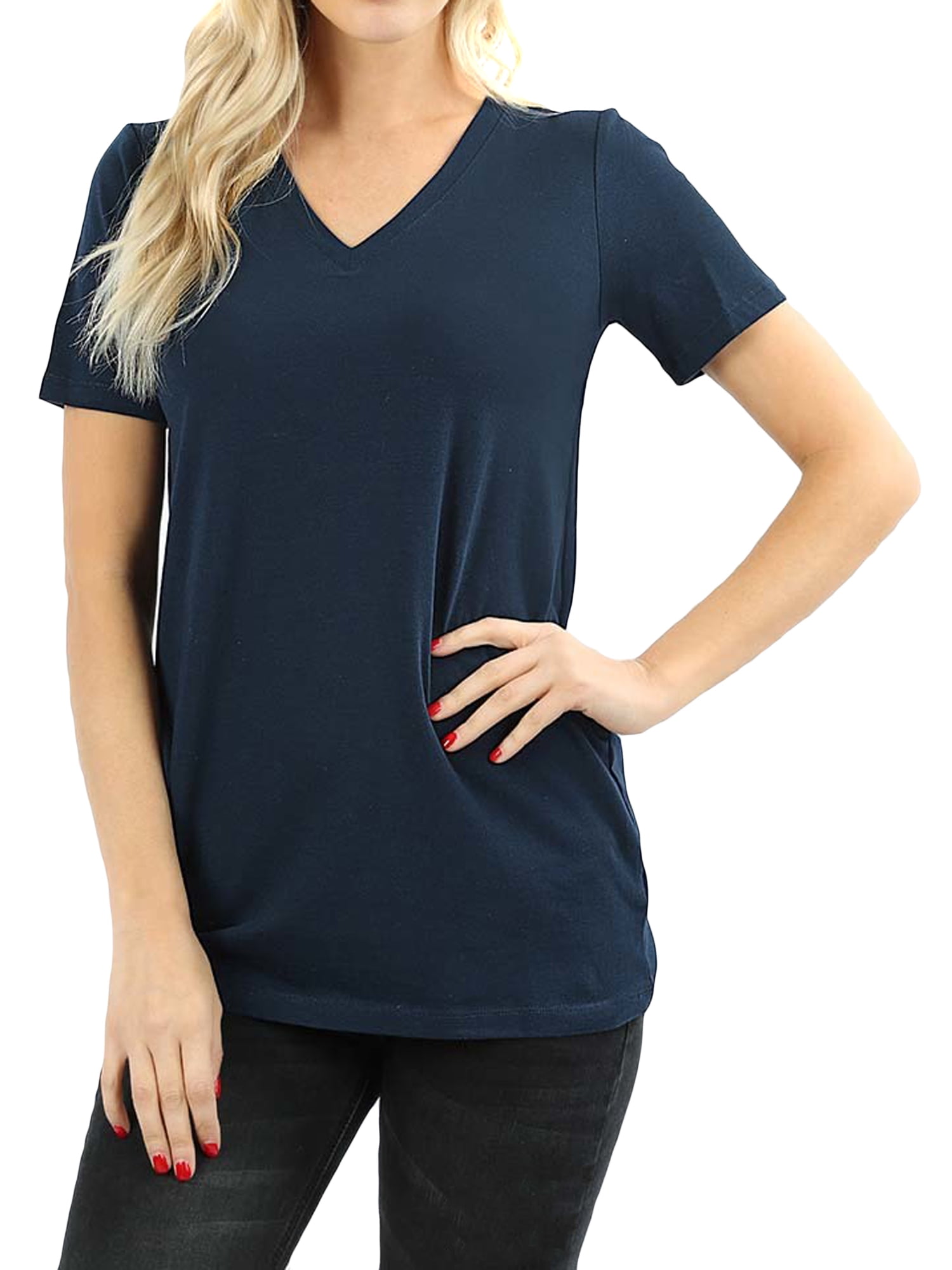 Zenana Women & Plus Size Cotton V-Neck Short Sleeve Casual Basic Tee ...